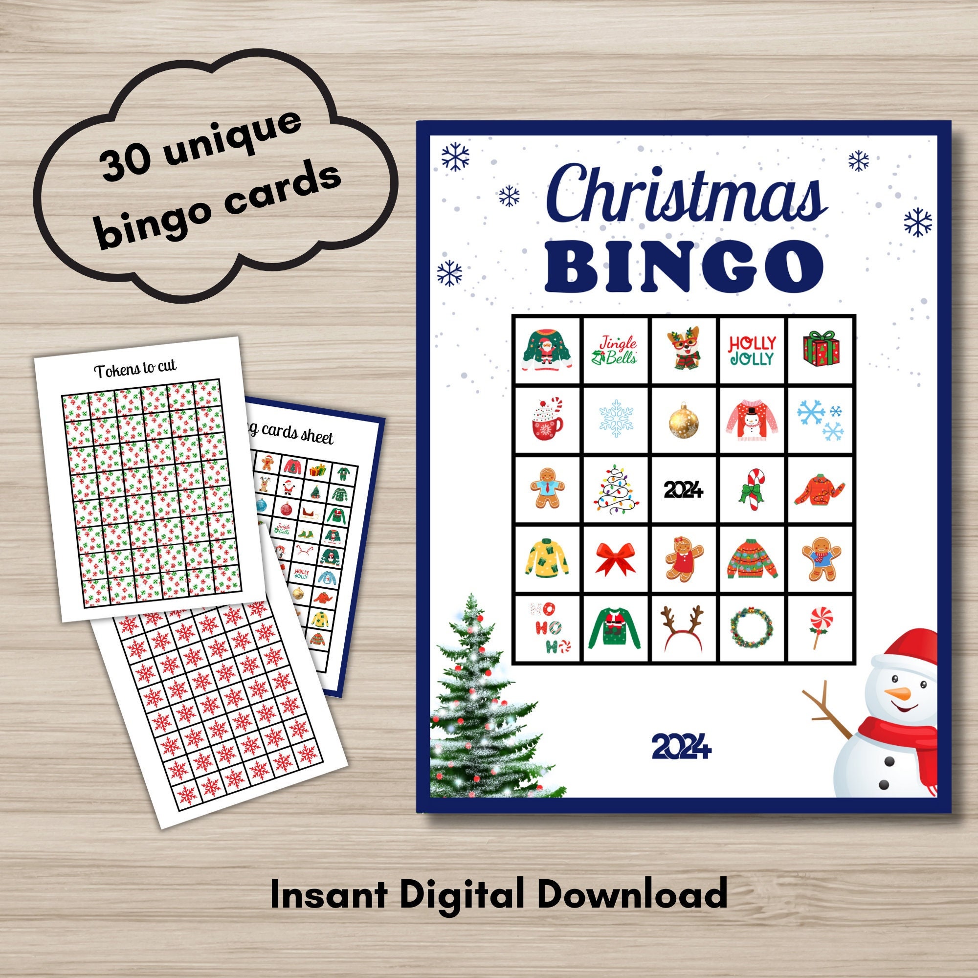 Christmas Bingo Game With 30 Unique Bingo Cards, Kids' Christmas ...