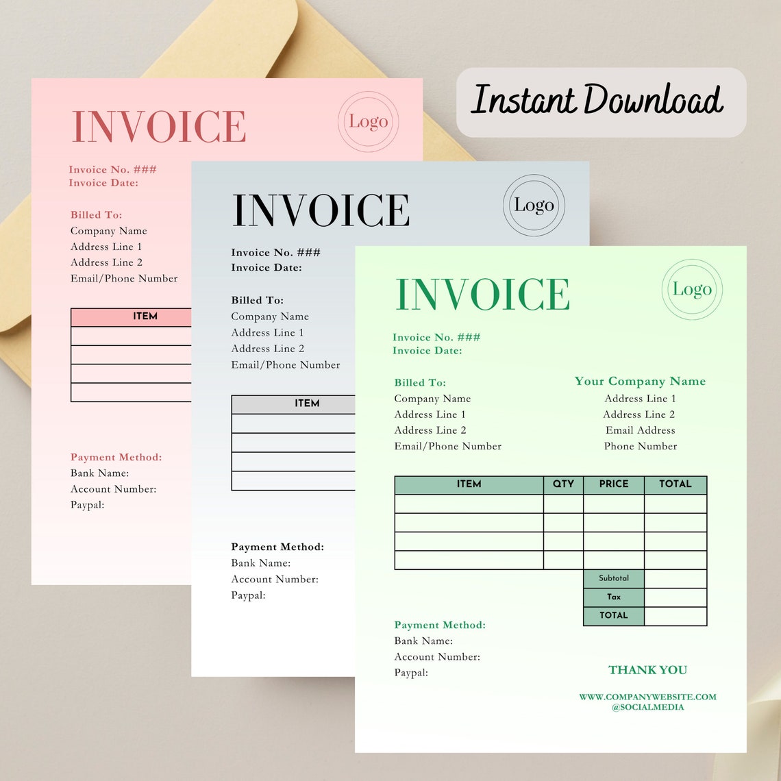 Invoice Template Download, Editable Invoice Template, Small Business ...