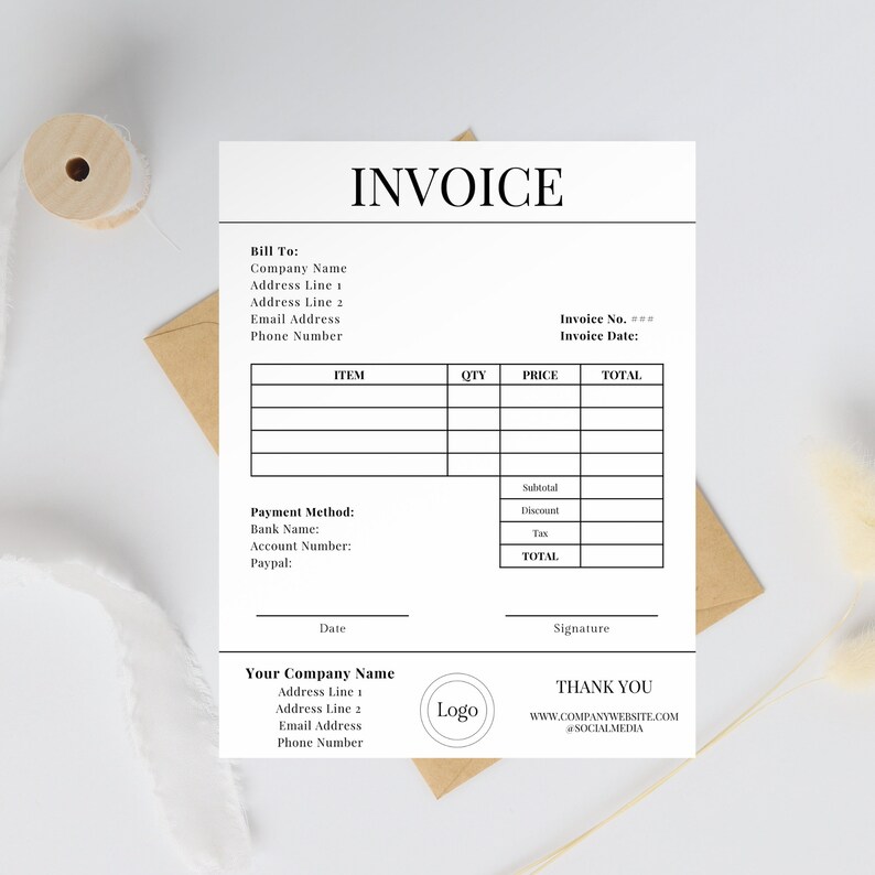 Invoice Template Download Printable Invoice Editable Invoice - Etsy