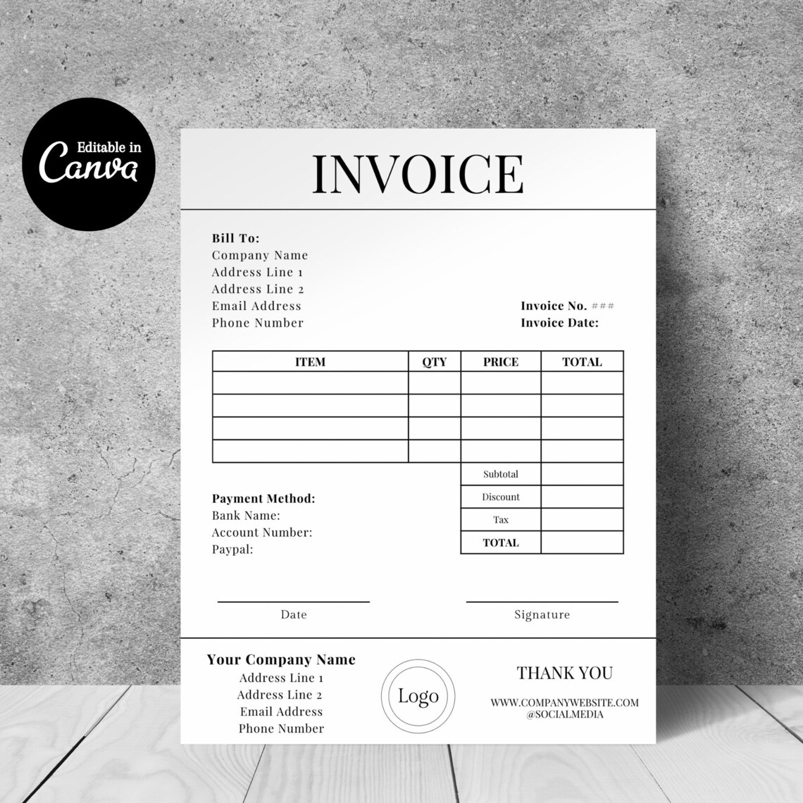 Invoice Template Download Printable Invoice Editable Invoice - Etsy