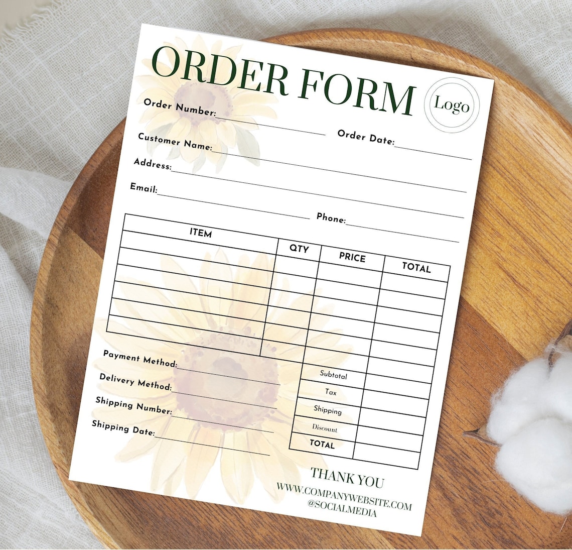 Order Form Template Printable Order Form Order Form Invoice - Etsy