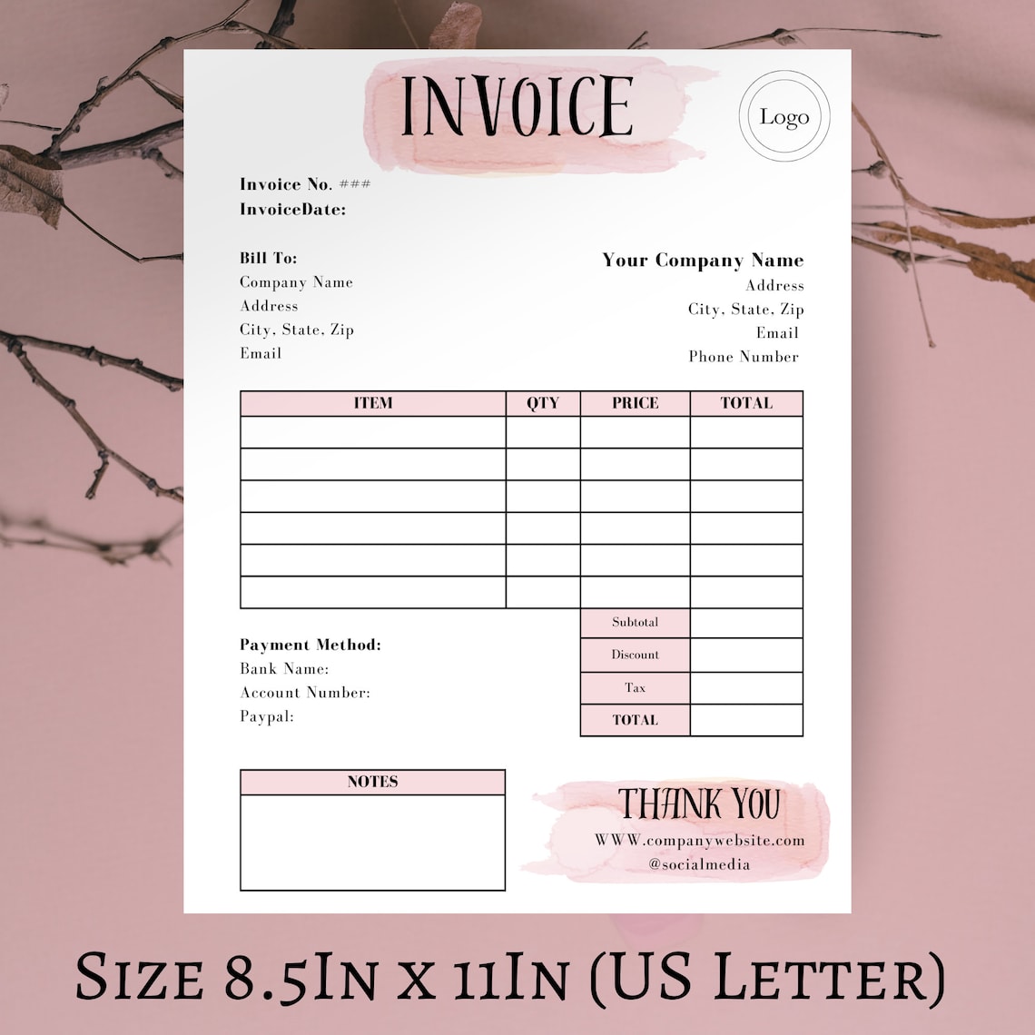 Invoice Template Download, Printable Invoice, Editable Invoice Template ...