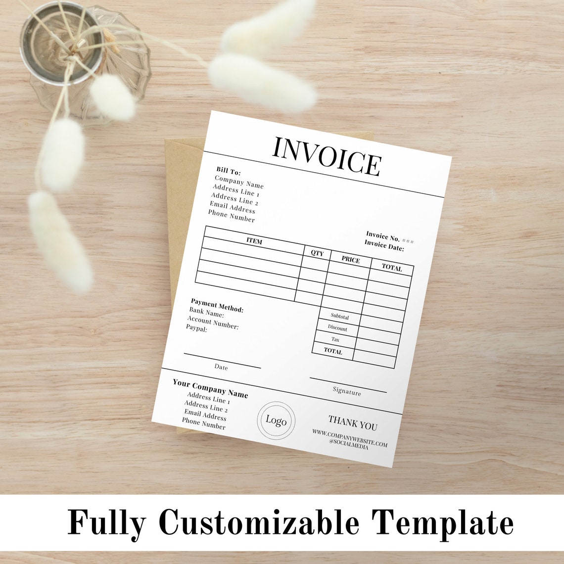 Invoice Template Download Printable Invoice Editable Invoice - Etsy