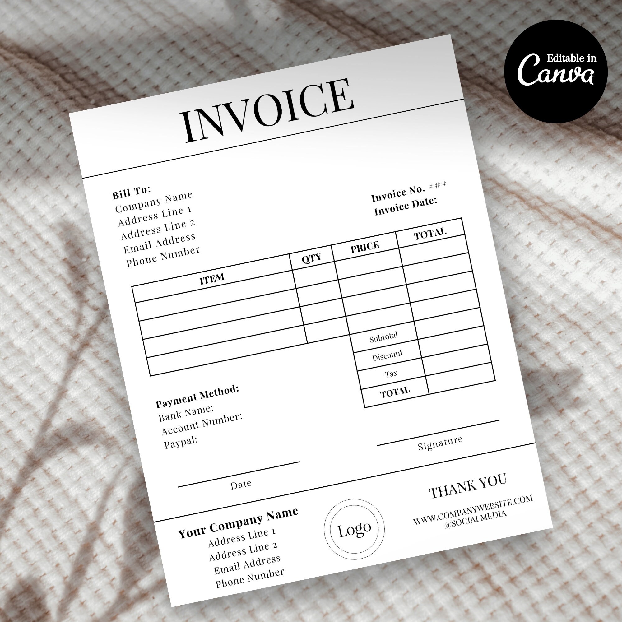 Invoice Template Download, Printable Invoice, Editable Invoice Template ...