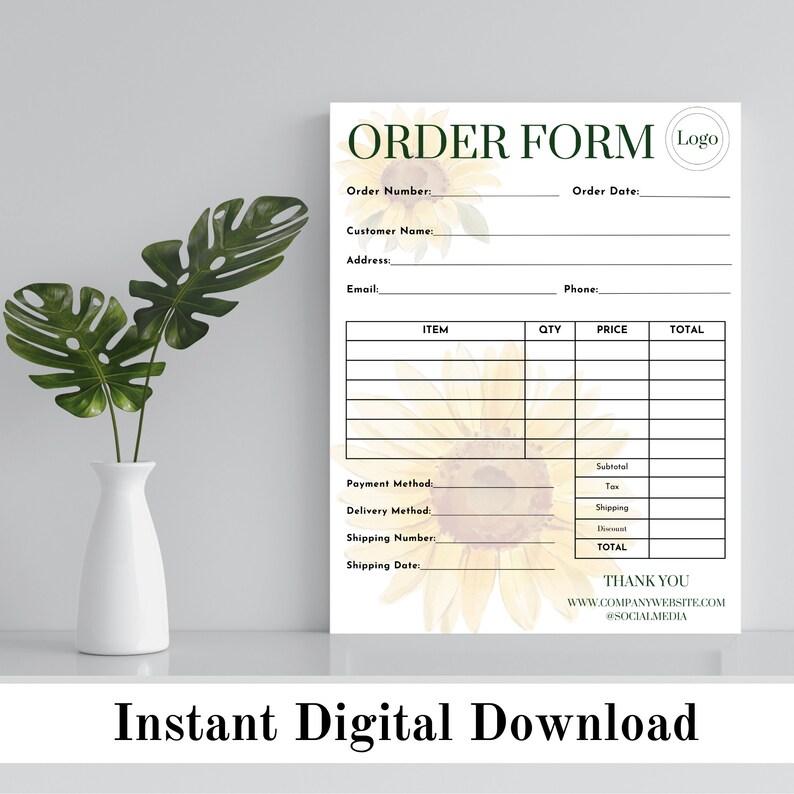 Order Form Template, Printable Order Form, Order Form, Invoice Template ...