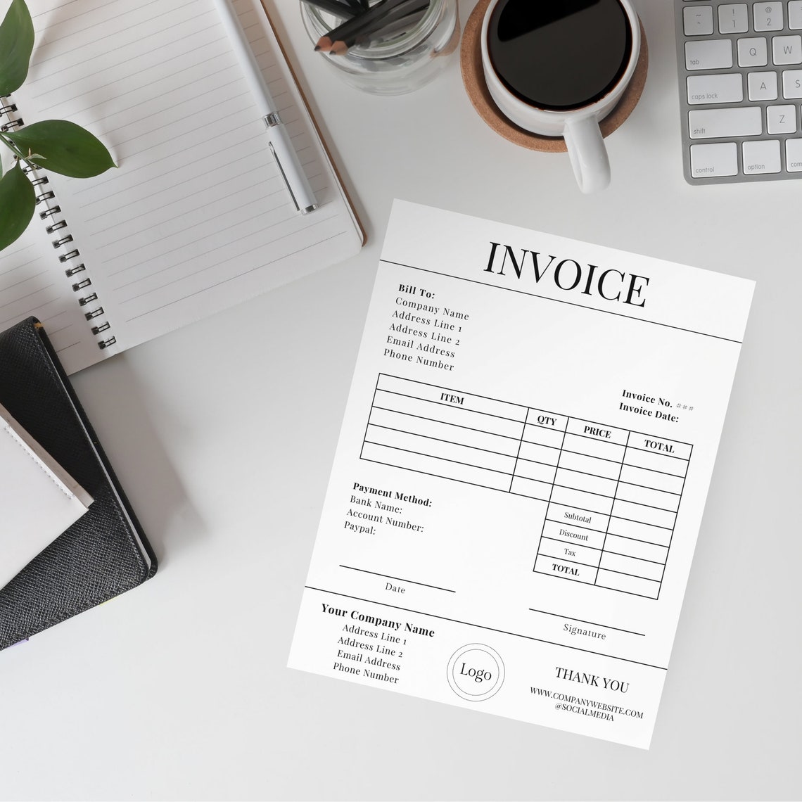 Invoice Template Download Printable Invoice Editable Invoice - Etsy