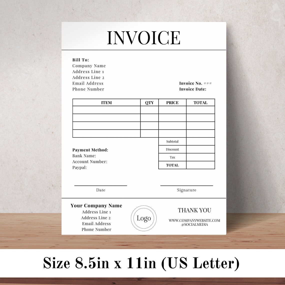 Invoice Template Download Printable Invoice Editable Invoice - Etsy