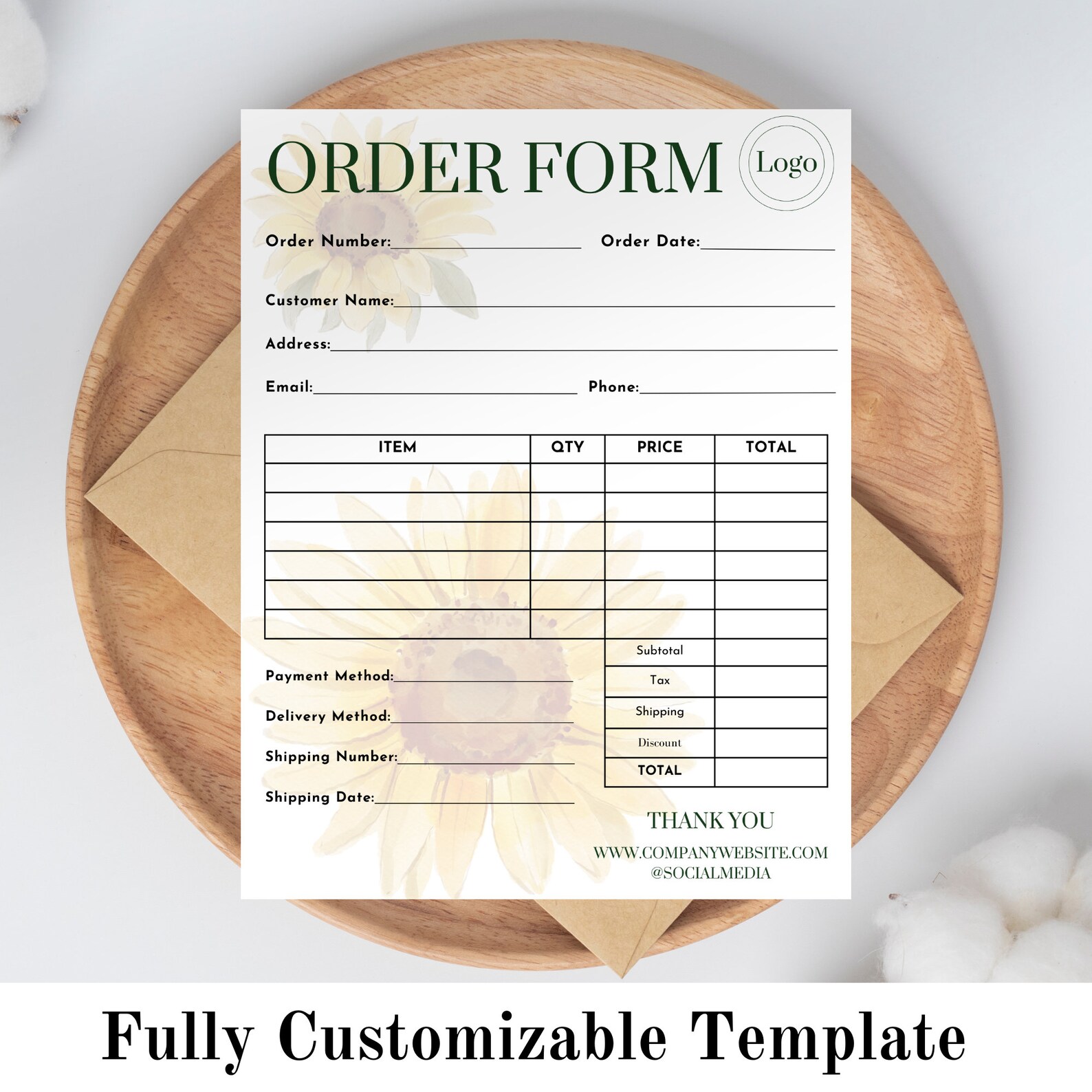 Order Form Template, Printable Order Form, Order Form, Invoice Template ...