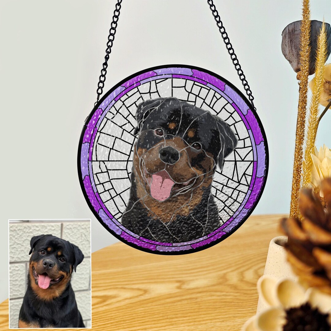Custom Pet Stained Glass Memorial, Dog Suncatcher,custom Dog Portrait ...