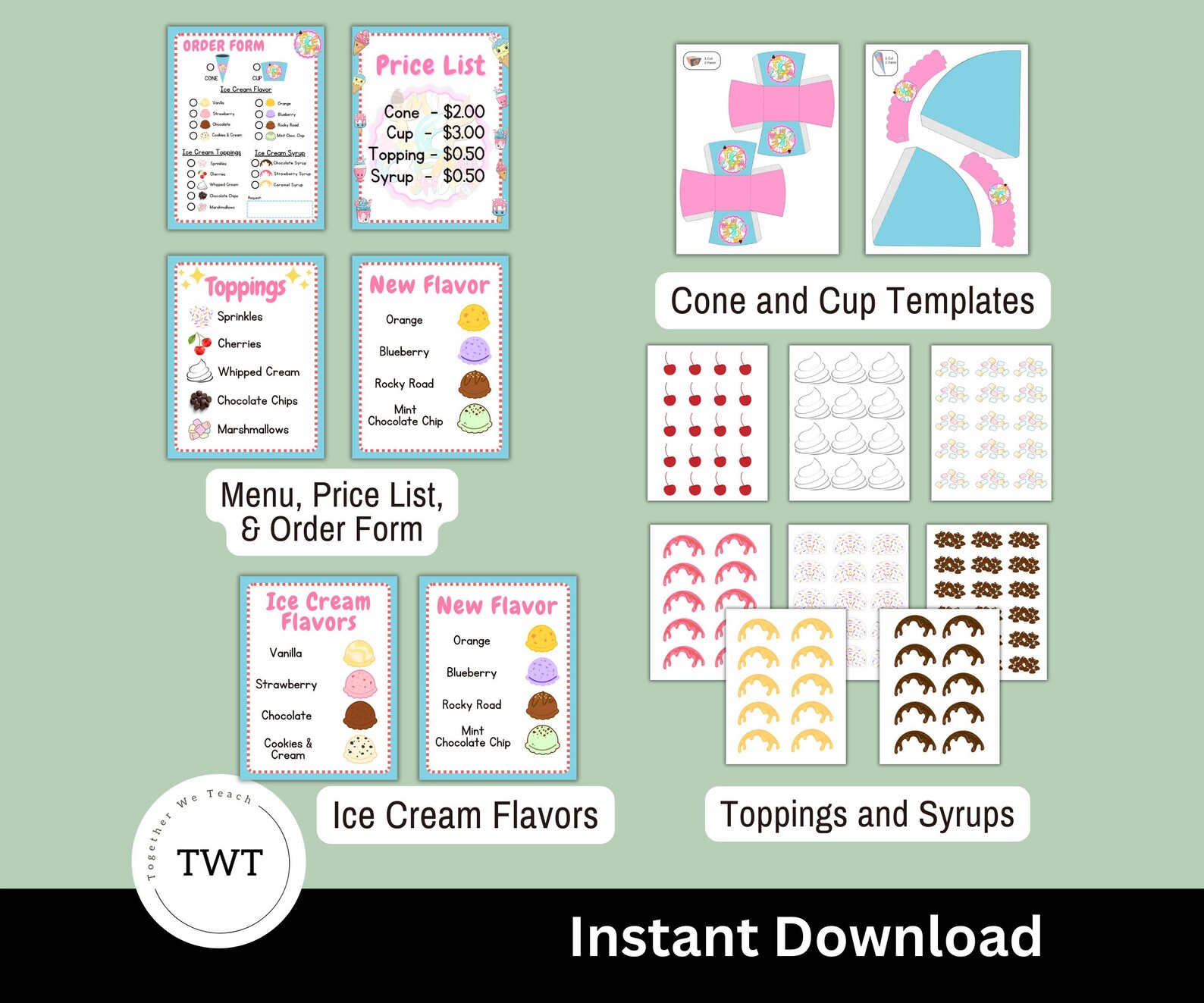 Ice Cream Shop Pretend Play, Imaginative Play PDF Download, Shop Signs ...