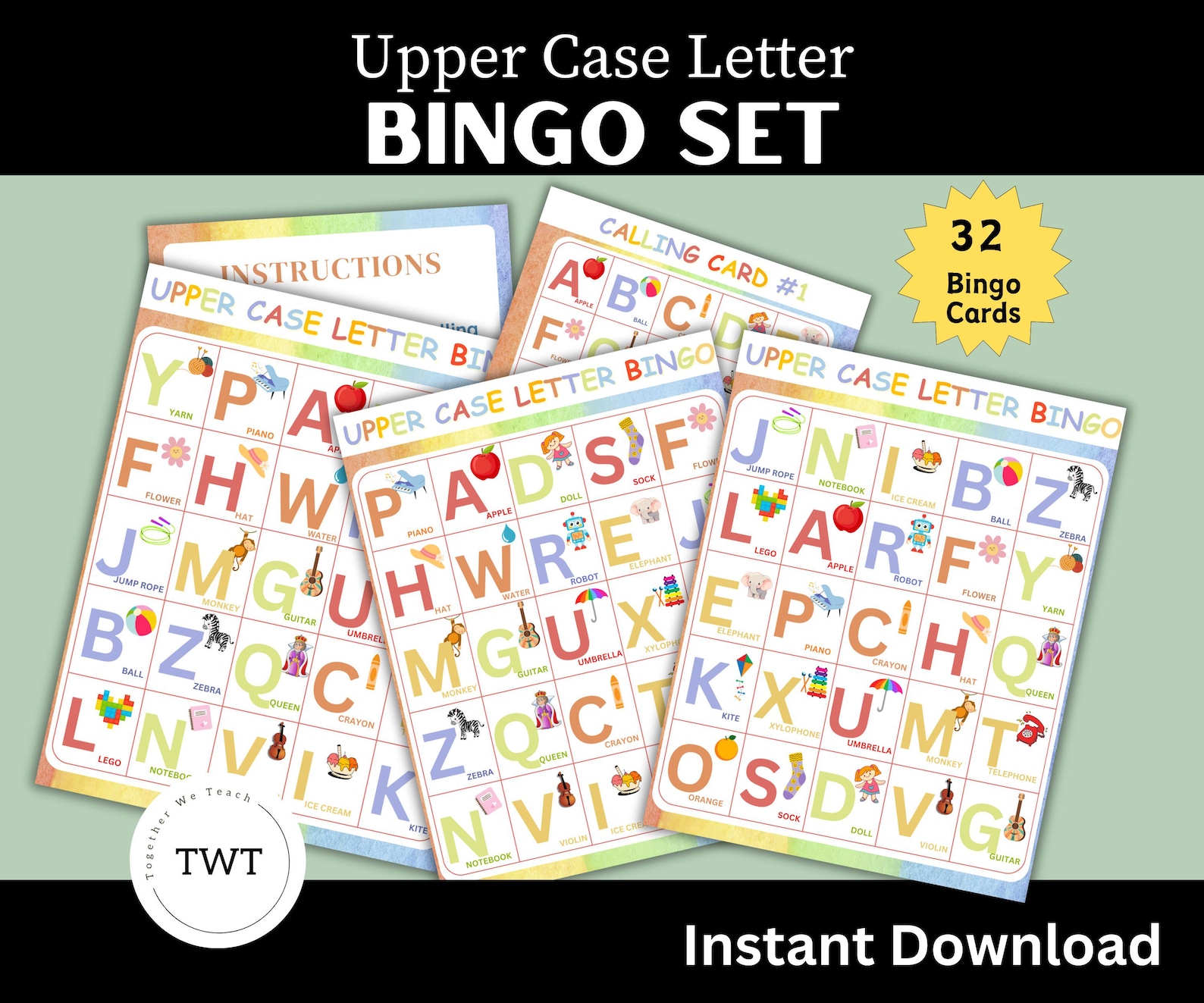 Upper Case Letter Bingo- Printable-32 Boards - Etsy