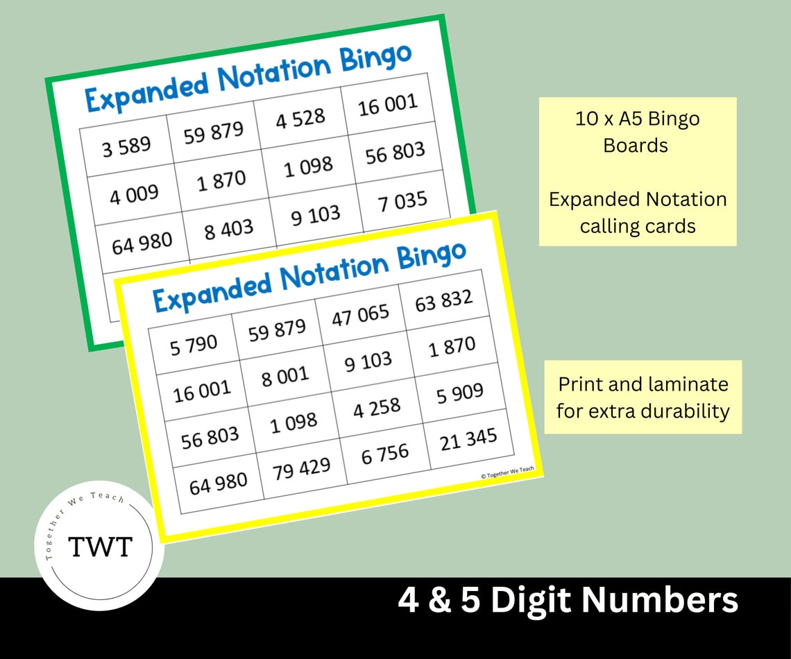 Expanded Notation Bingo - Etsy