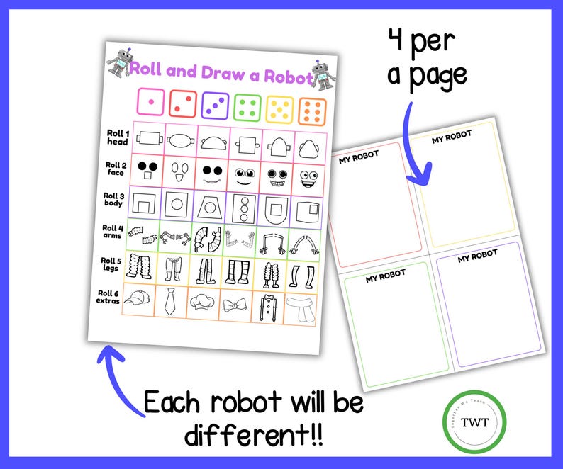 Roll & Draw a Robot, Fun Activity - Etsy
