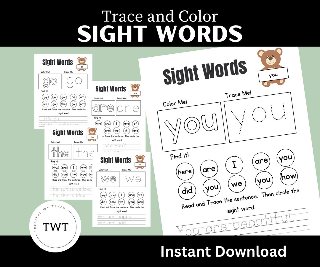 Sight Words Activity Sheet, Copy, Trace, Find, Write, Visual Learning ...