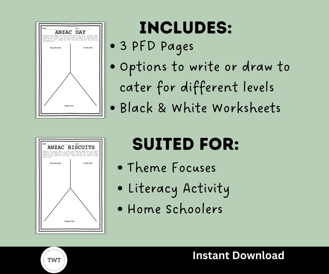 ANZAC Day Reflective - Y Chart Activity Worksheets - Literacy Activity ...