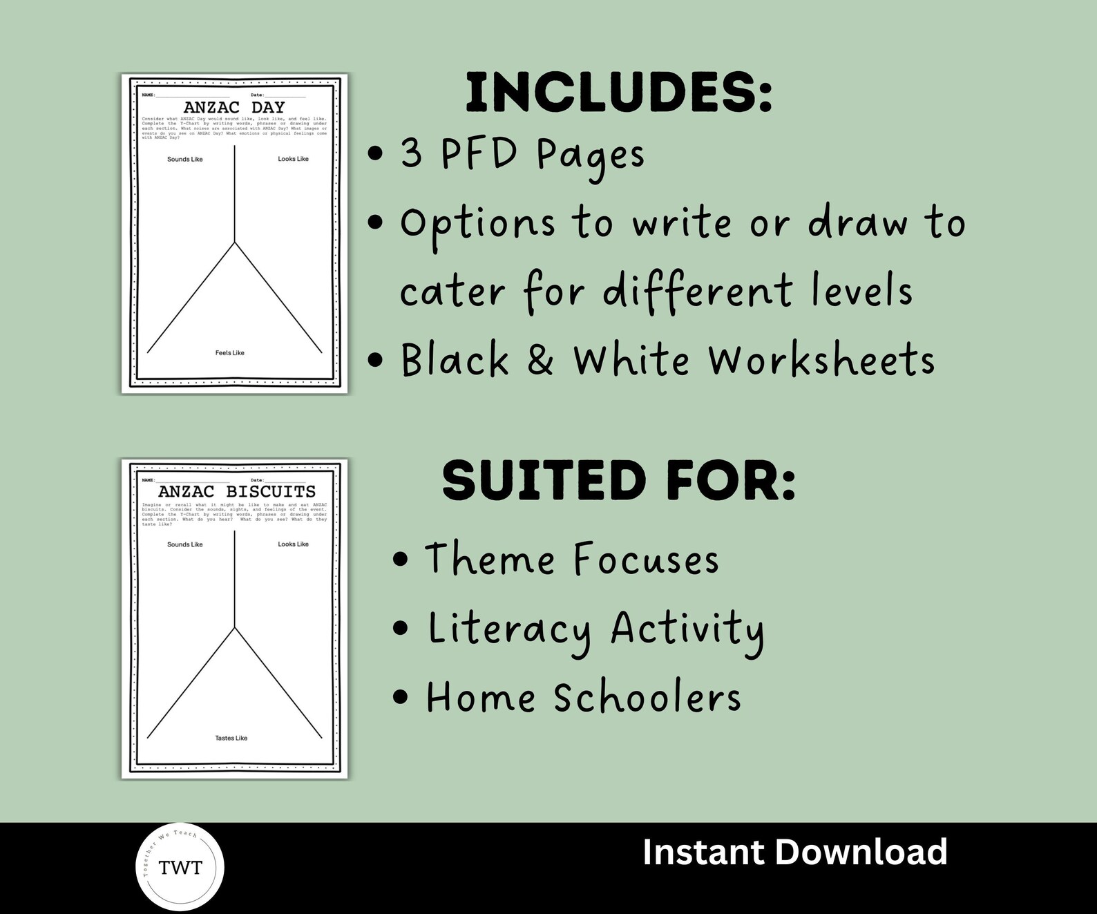 ANZAC Day Reflective - Y Chart Activity Worksheets - Literacy Activity ...