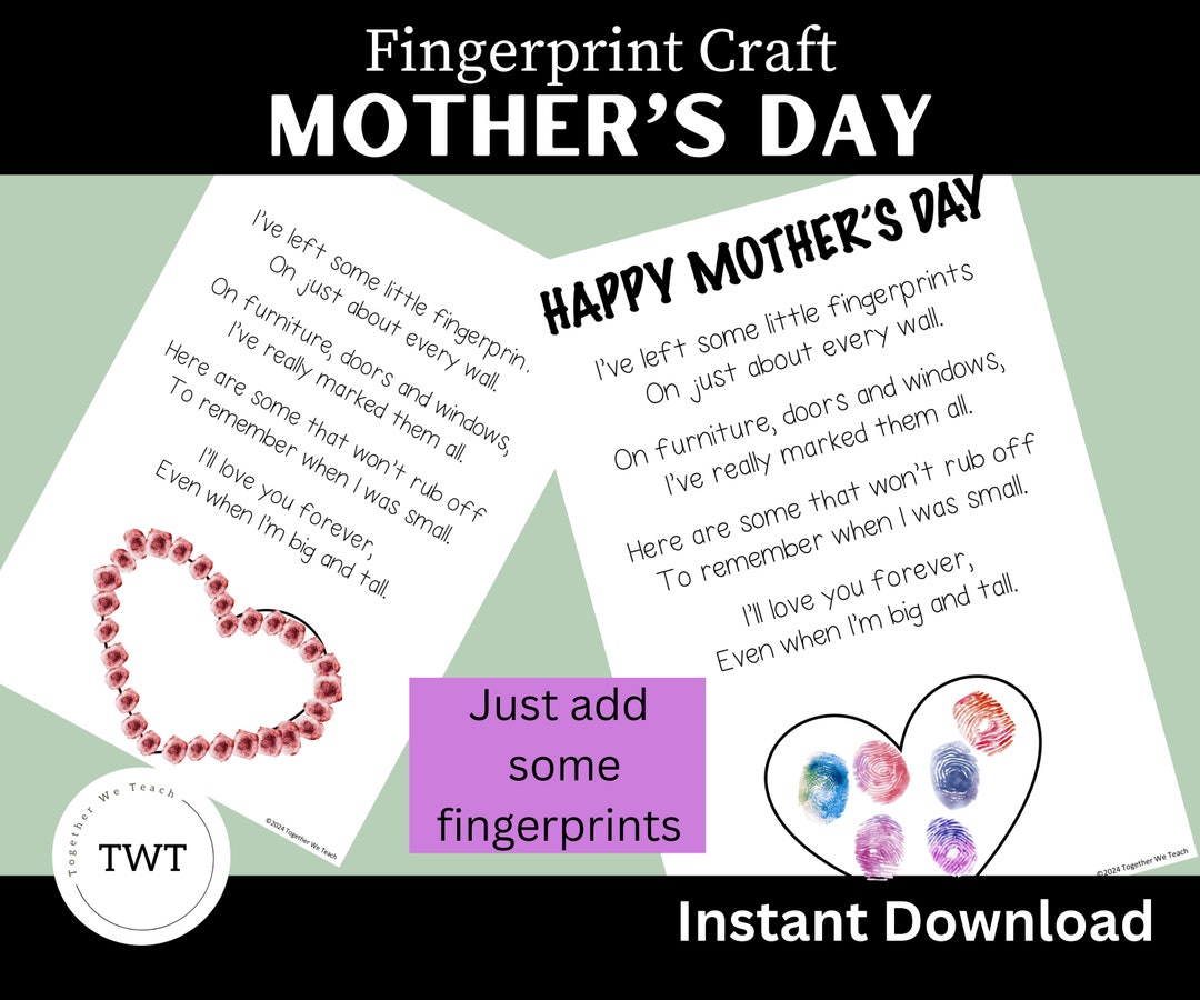 Mother's Day Fingerprint Craft Activity Keepsake - Mom/mum - Etsy