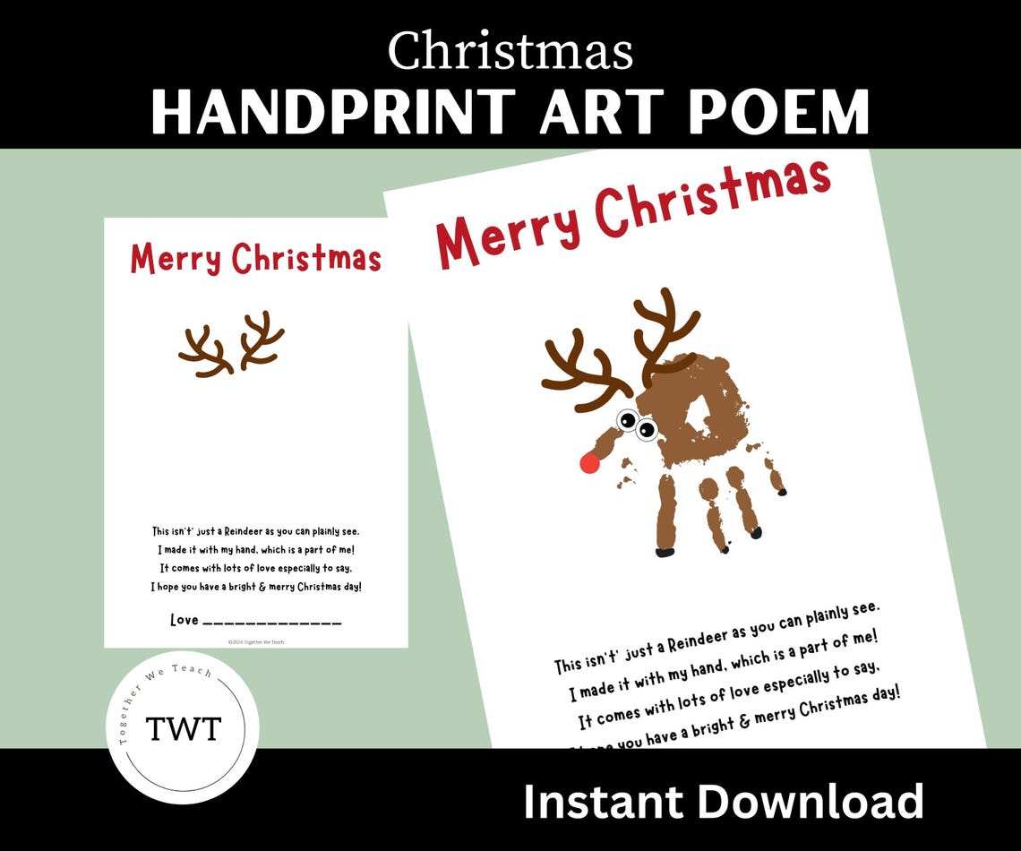 Reindeer Handprint Christmas Keepsake, Personalised Gift, Make Your Own ...