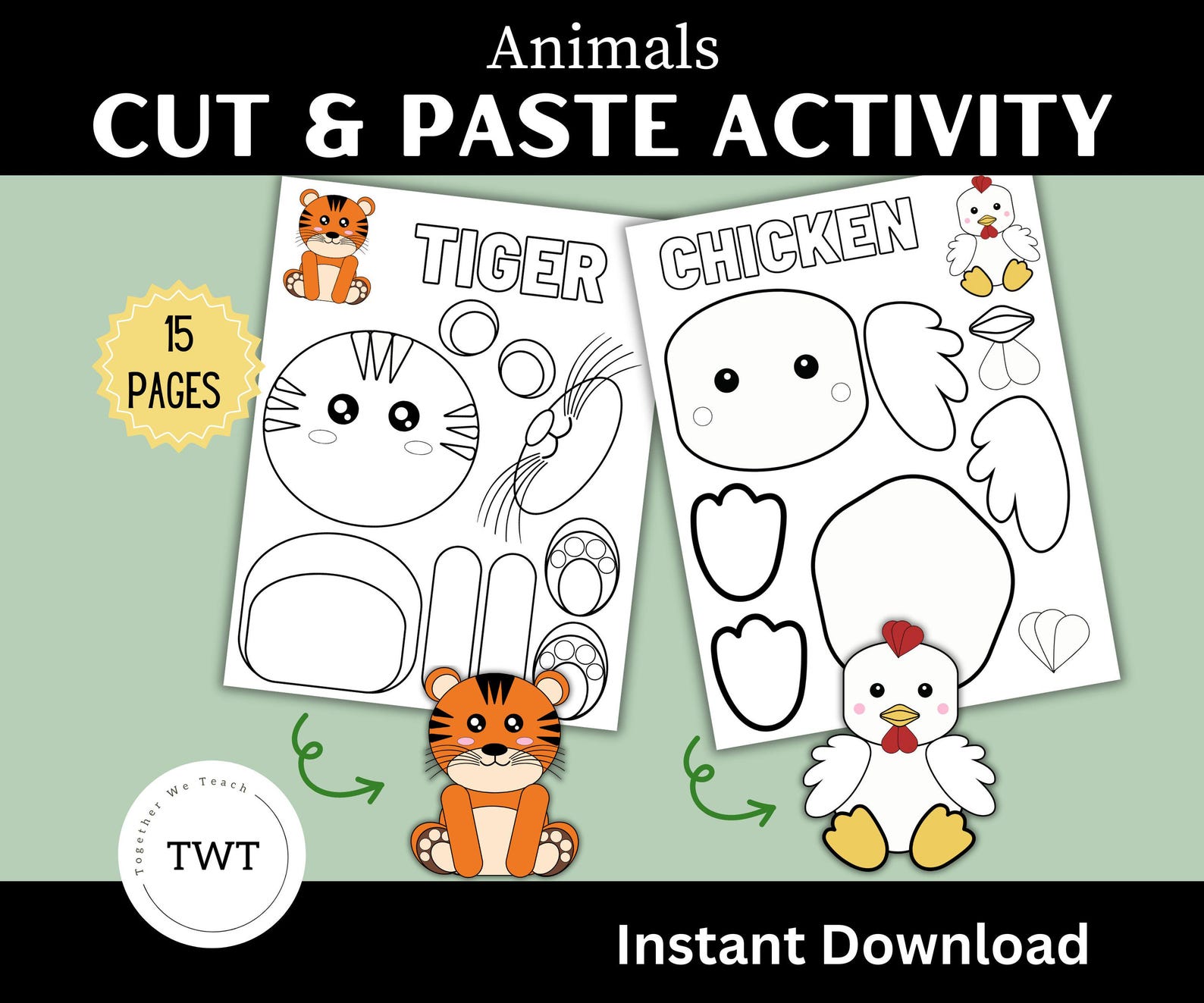 Animal Craft- Cut & Paste Activity - Etsy