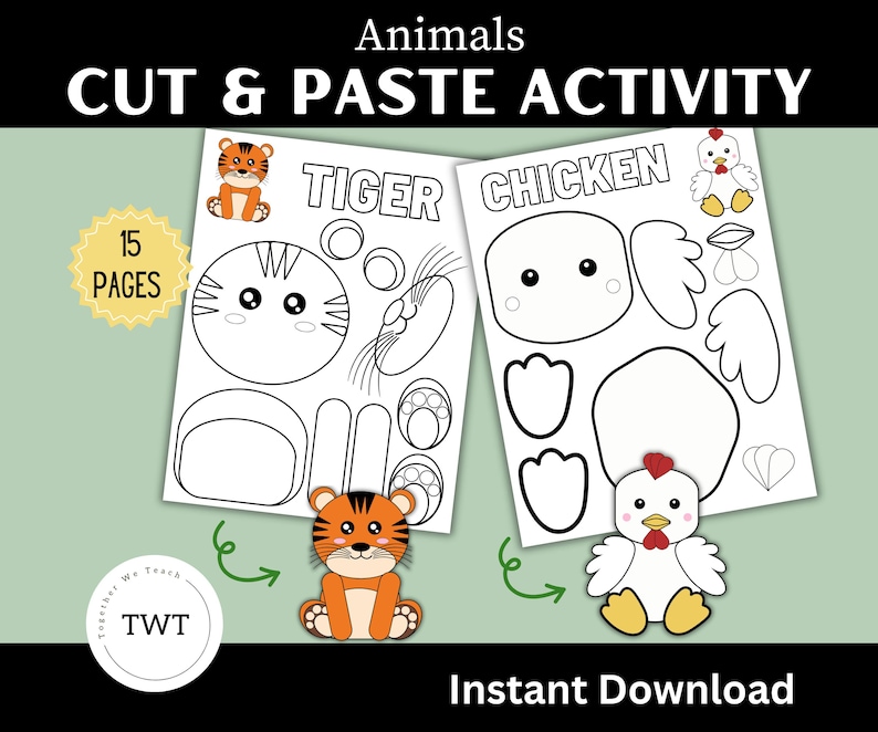 Animal Craft- Cut & Paste Activity - Etsy