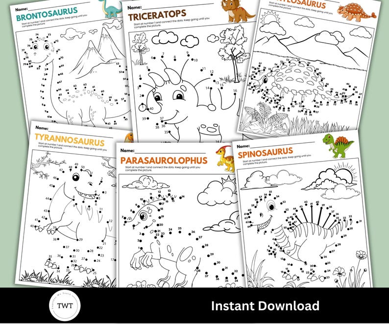 Dinosaur Dot to Dot Colouring Pages, All Different Levels - Etsy