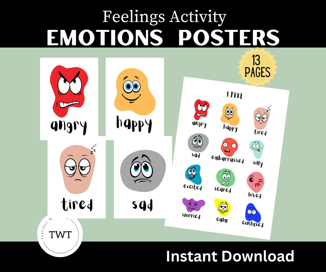 Feelings Posters, A4, PDF, Unique Character & Colours for Each Feeling ...
