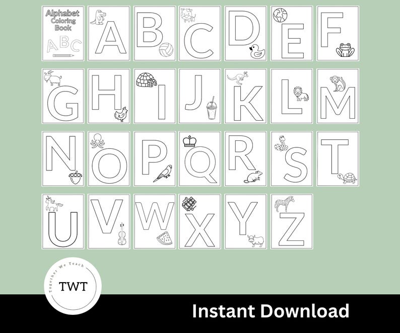 Alphabet Colouring Pages, Picture to Match the Letter, Black & White to ...