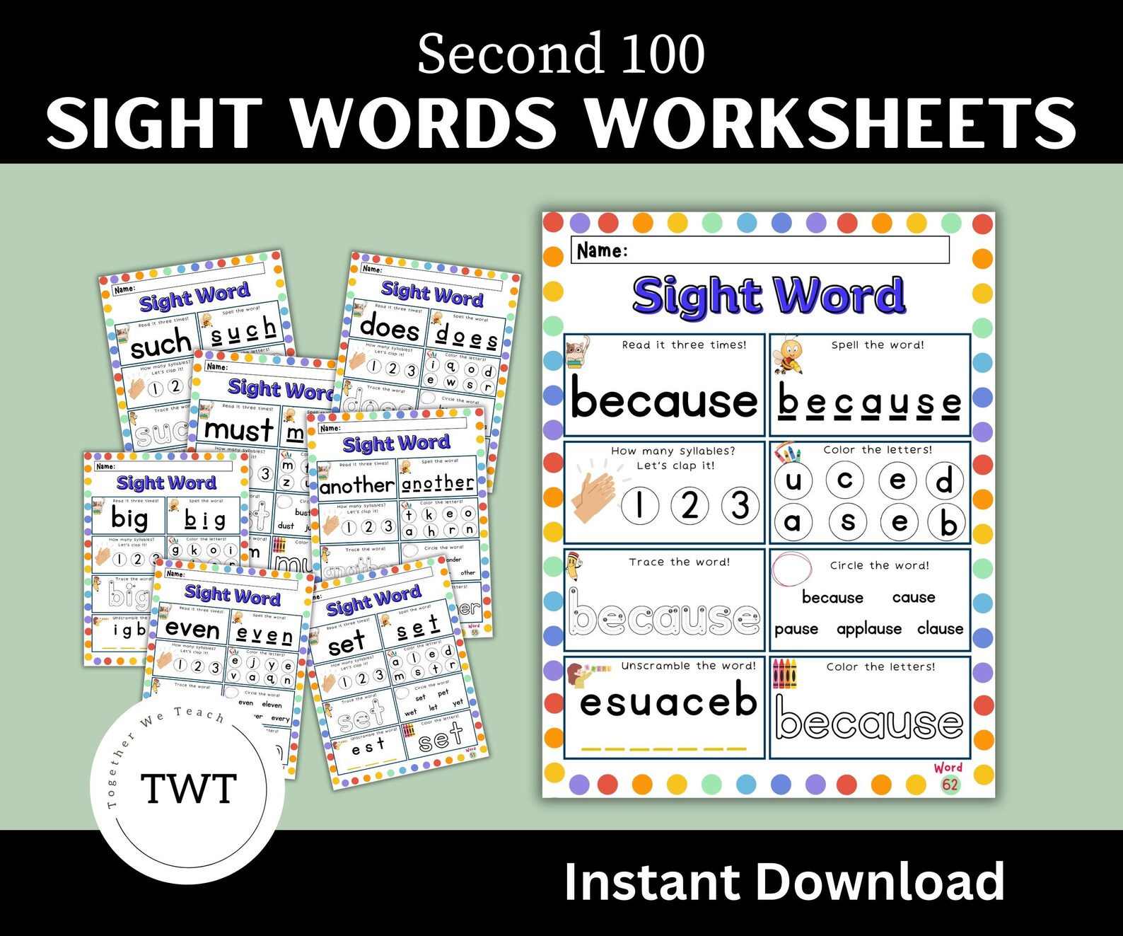 Sight Words, Second 100-200, Activities to Complete for Each Word ...