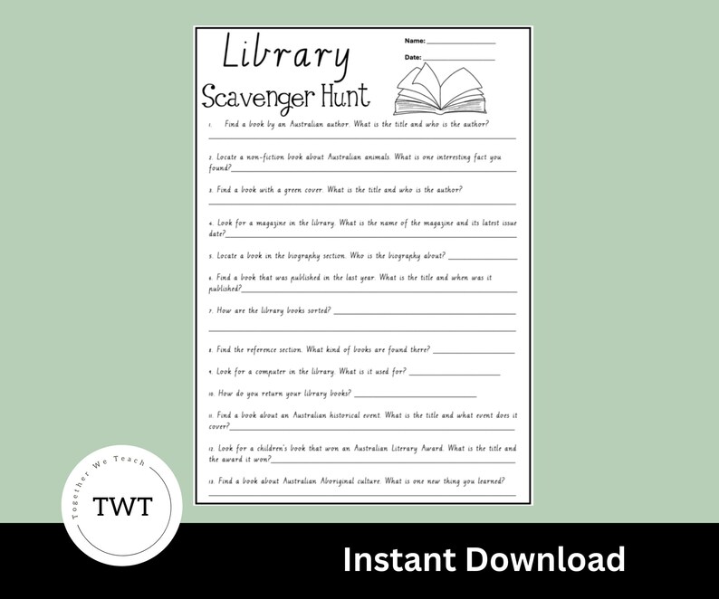 Library Scavenger Hunt, Book Week Activity, Library Activity, Australia ...