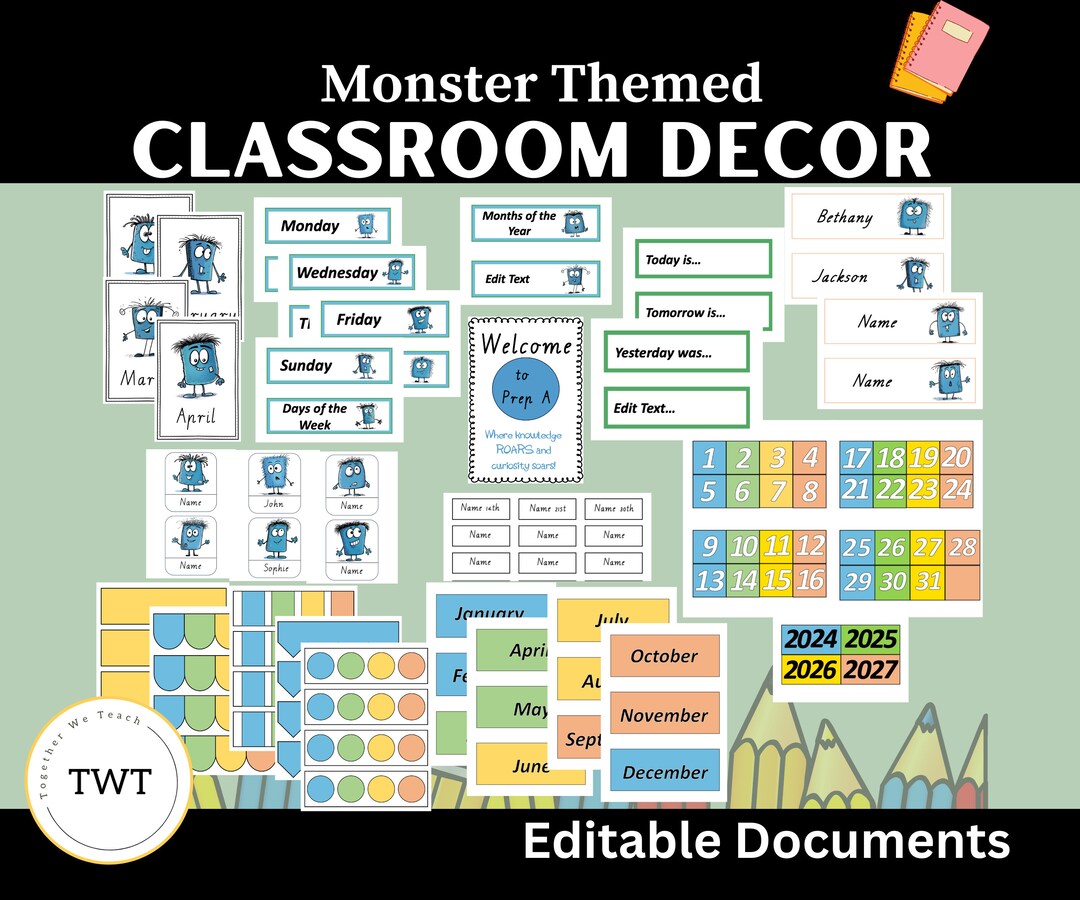 Classroom Decor Monsters, Unique Character Images, Instant Download ...