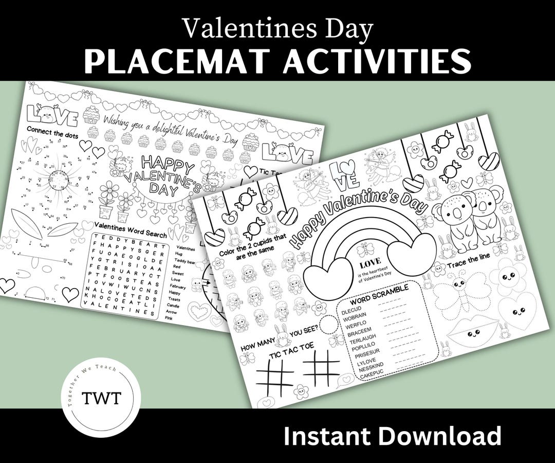 Valentines Day - Printable Activity Placemats - Etsy