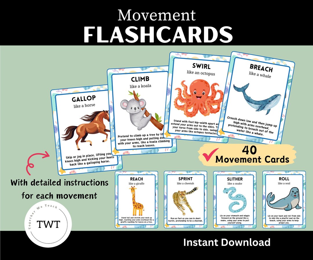 Movement Flashcards- Summer Themed - Etsy