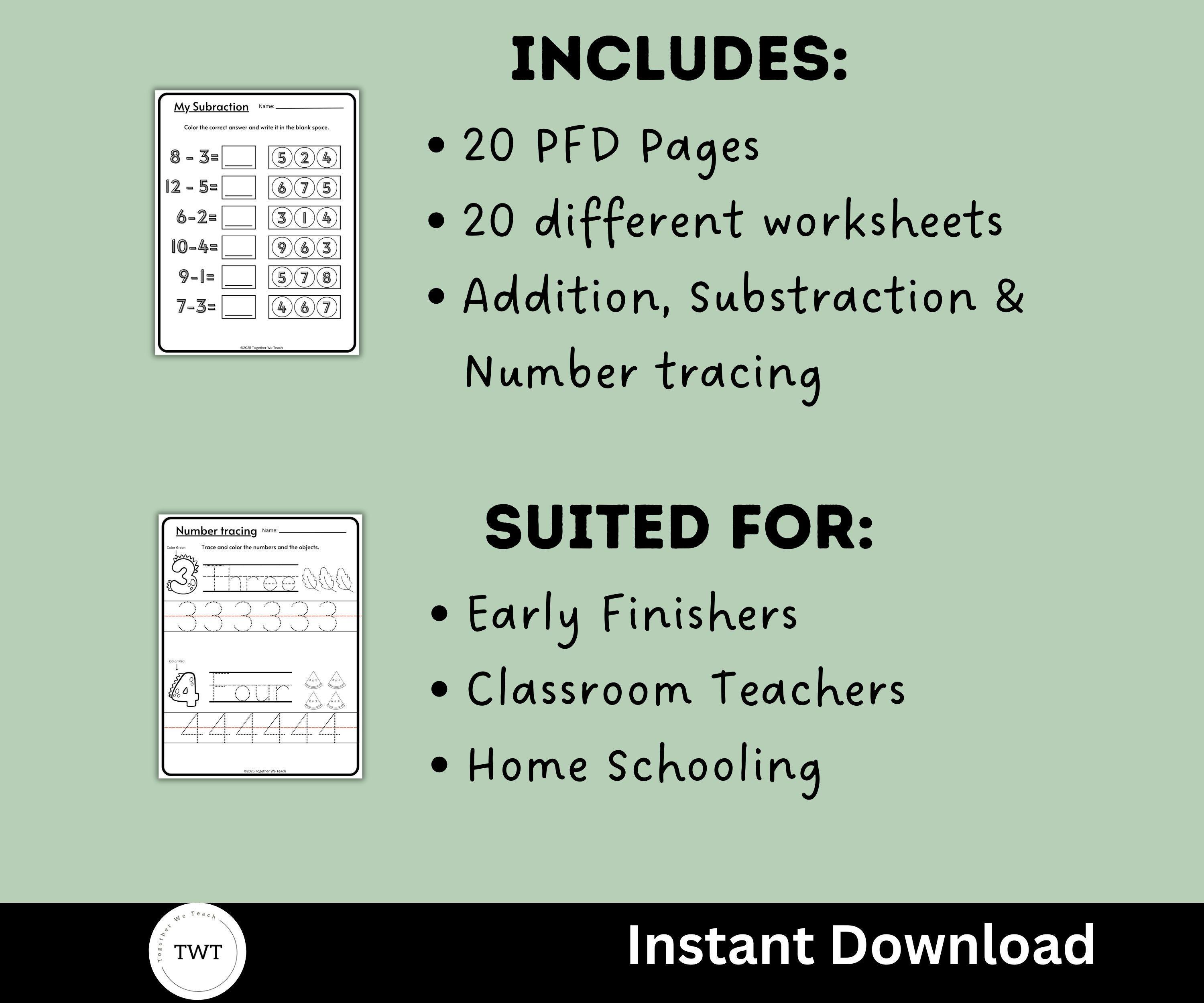 Mathematic Number Work Sheets - Numbers 1 - 10 Adding and Subtracting ...