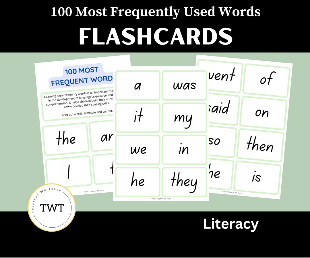 100 Most Frequently Used Words Flashcards - Etsy