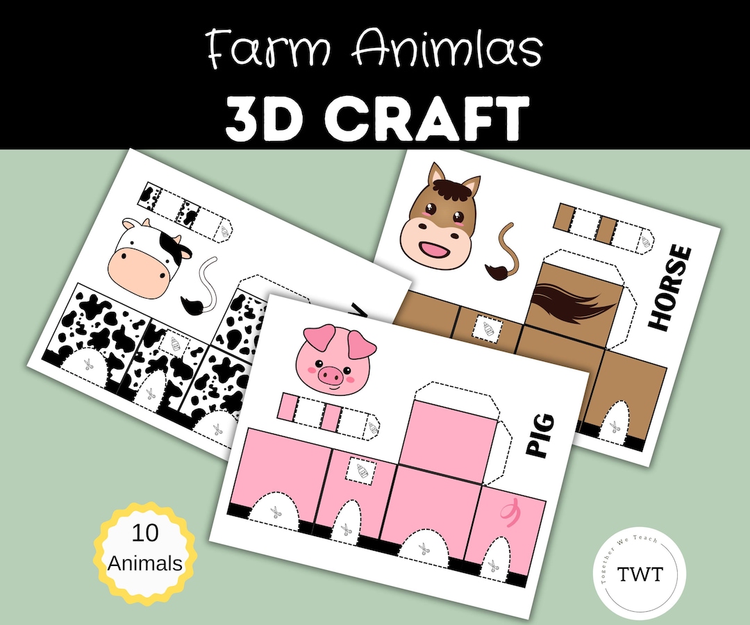 3D Farm Animals Paper Craft Activity - 10 Different Farm Animals - Etsy