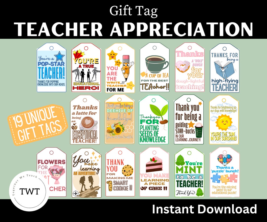 Teacher Appreciation Printable Gift Tags - Etsy