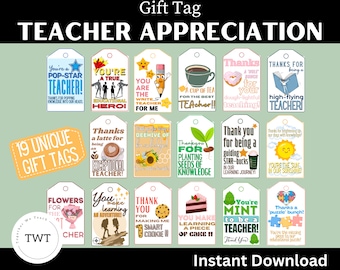 Teacher Appreciation Printable Gift Tags, Thank You End of Year Bundle ...