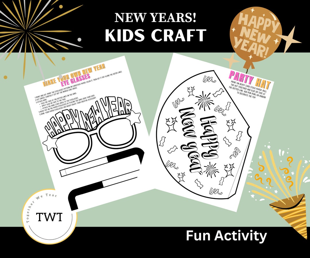 New Years Printable Party Hat and Glasses Craft - Etsy