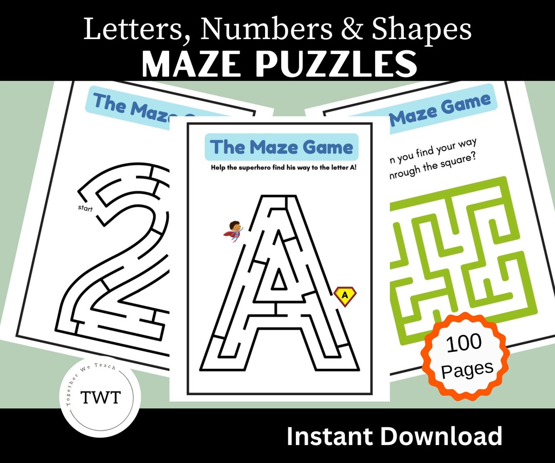 Mazes - Capital and Lowercase Letters, Shapes and Numbers - Etsy