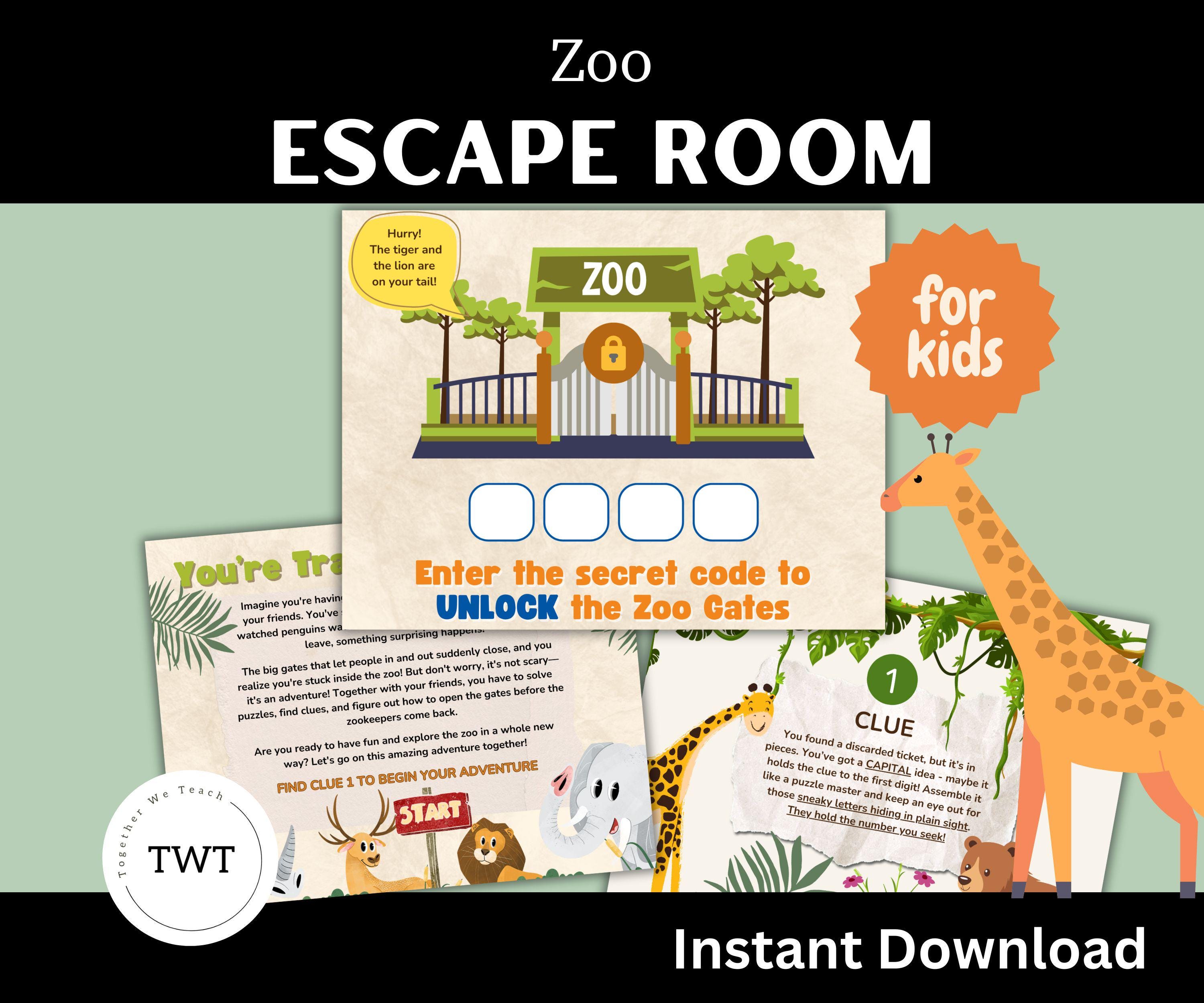 Zoo Escape Room for Kids, PDF File, Instant Download, Clues to Solve ...