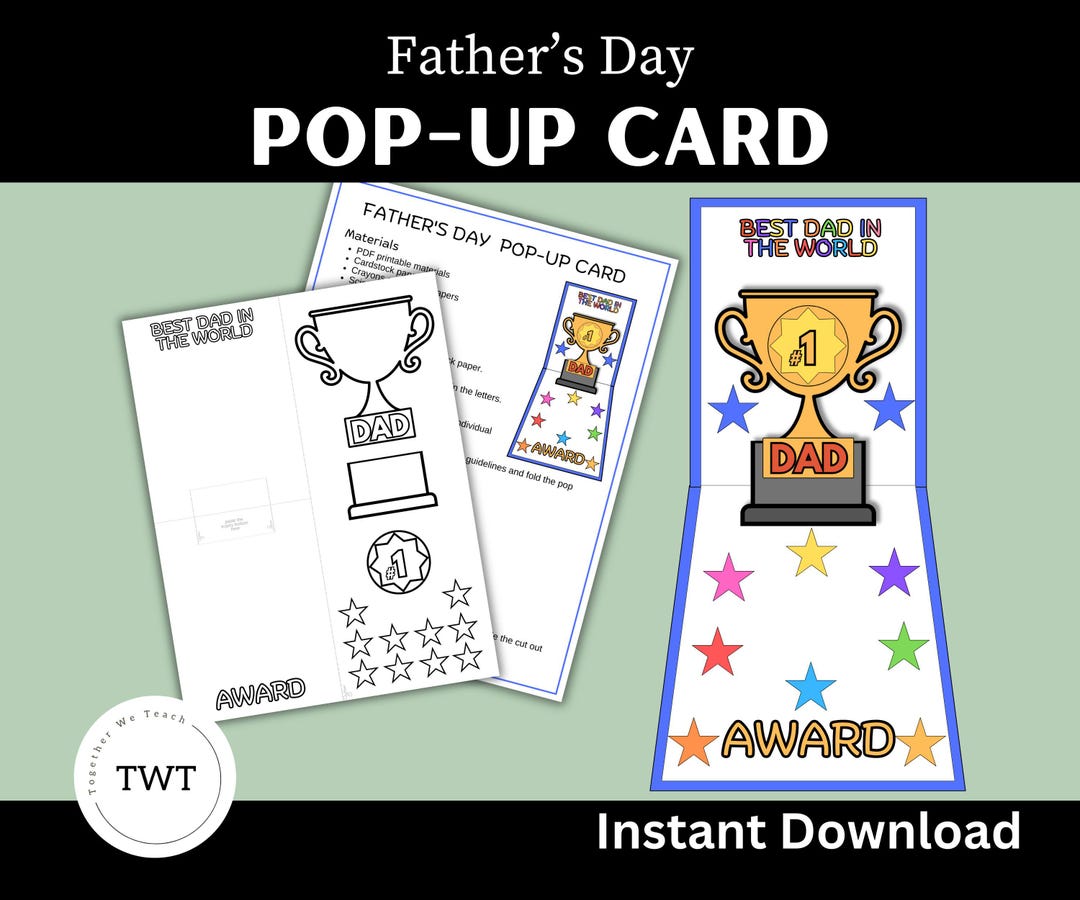 Fathers Day Pop up Card Template, Trophy No 1 Dad, Printable, PDF ...