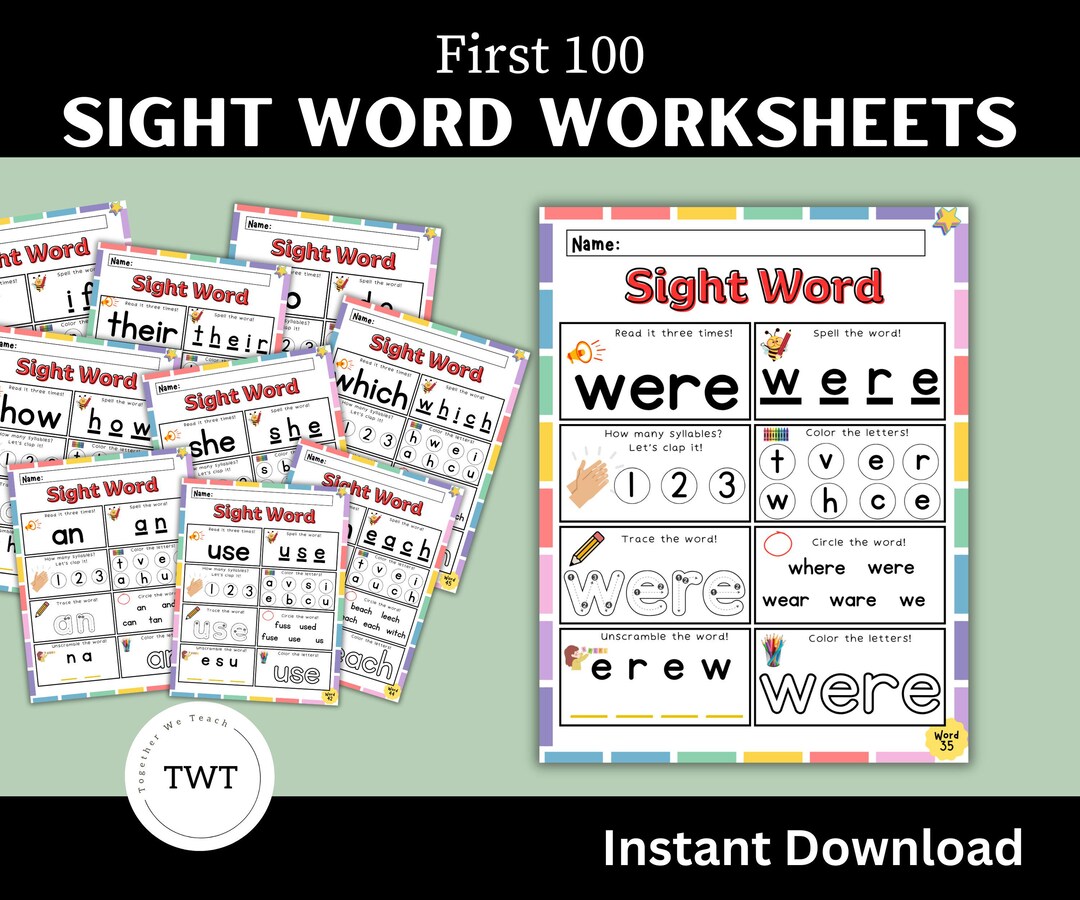 Sight Words, First 100, Activities to Complete for Each Word, Colourful ...