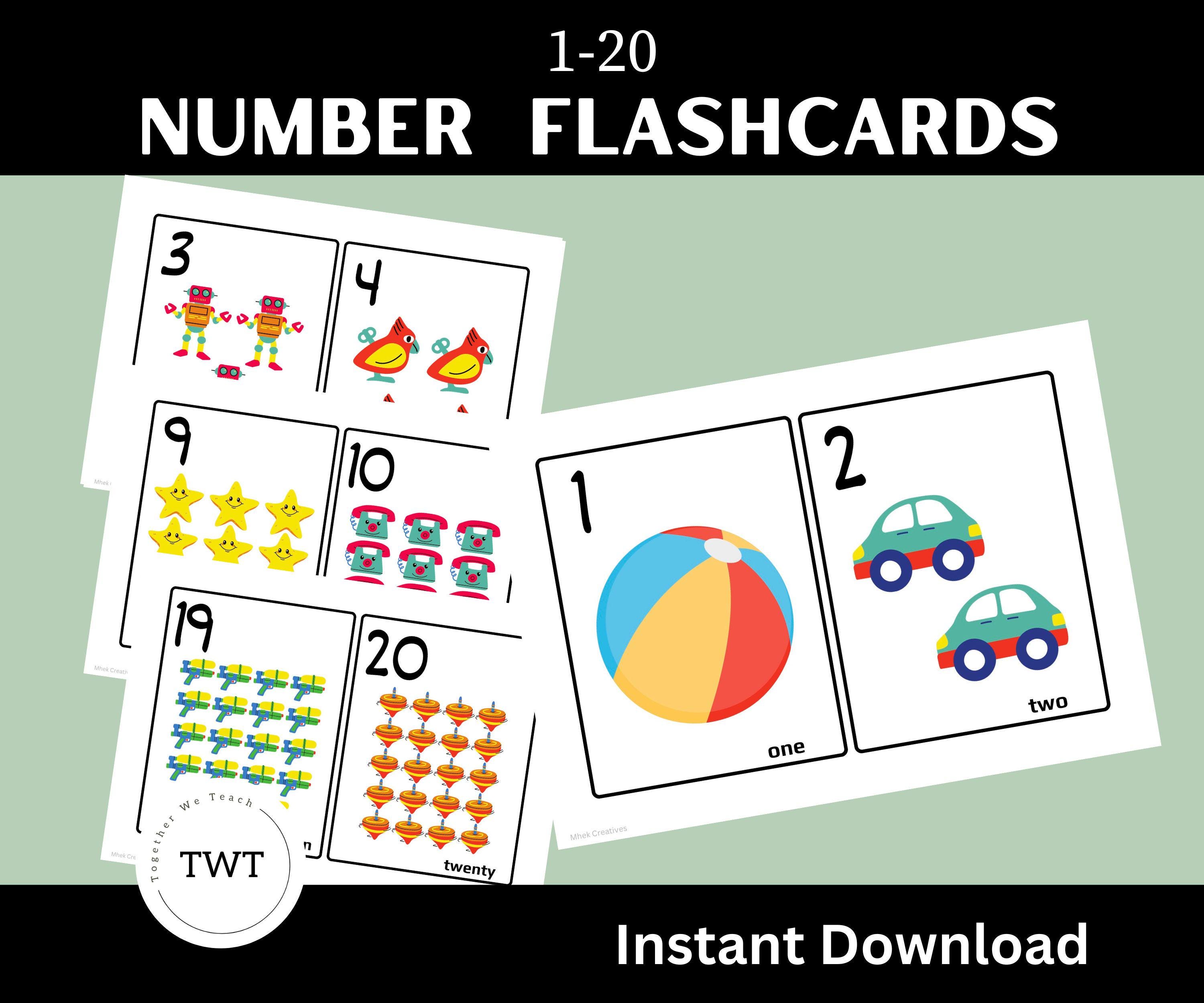 Tarjetas didácticas de los números del 1 al 20, imágenes y números ...