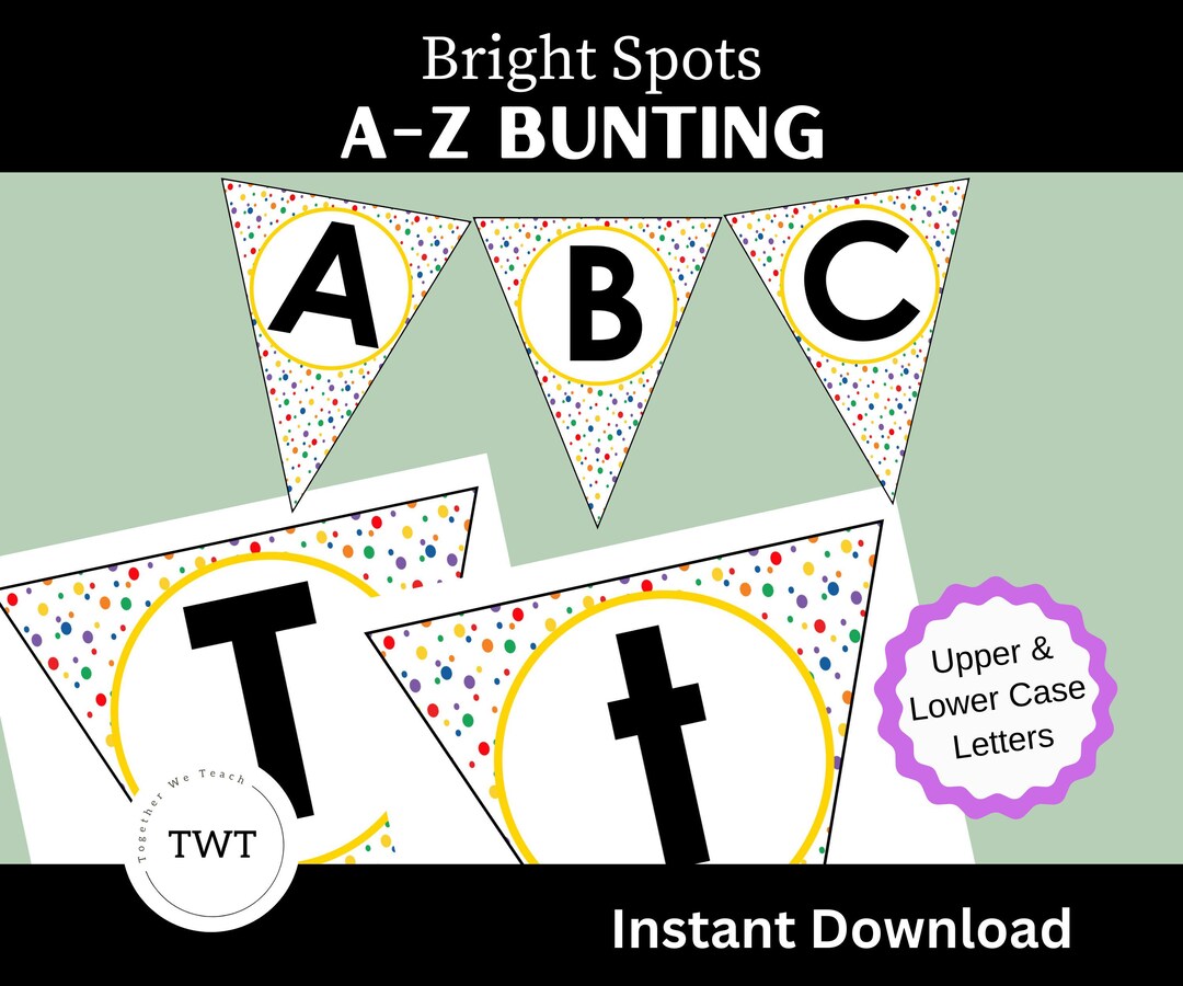 Alphabet Bunting - Bright Spots Theme - Wall Display - Upper and Lower ...