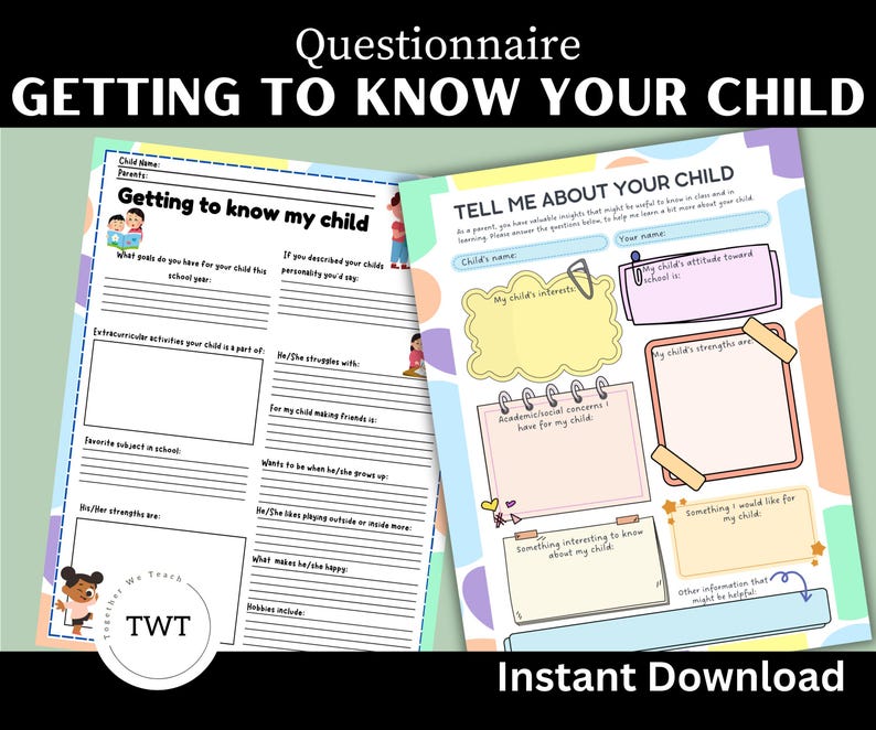 Getting to Know Your Child Questionnaire - Etsy