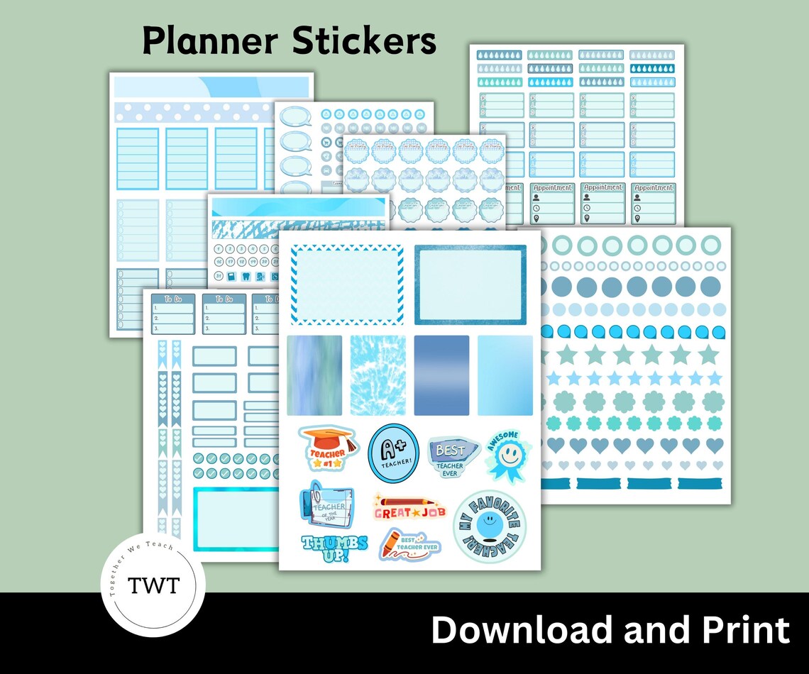 Teacher Planner - Blue Design- Printable -organising Teachers - Etsy