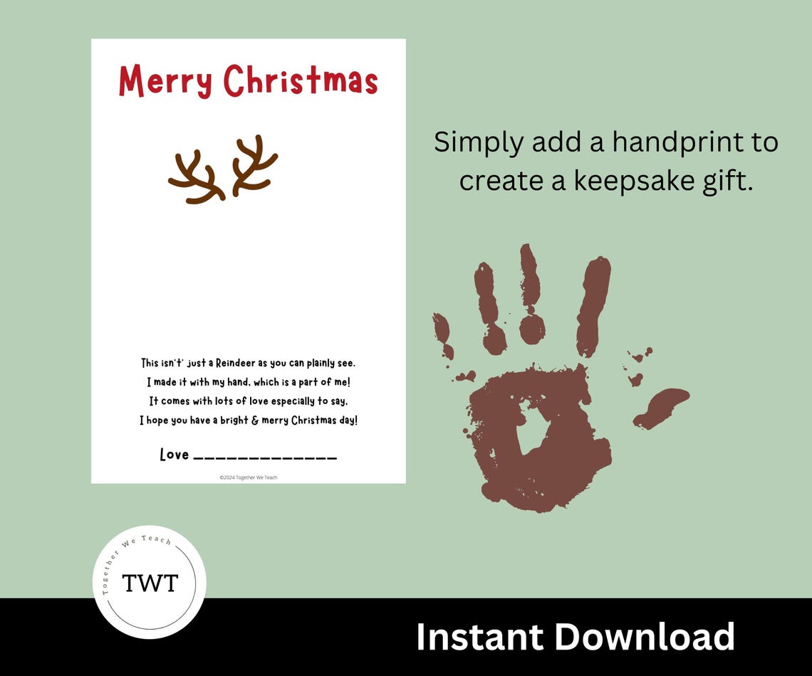 Reindeer Handprint Christmas Keepsake, Personalised Gift, Make Your Own ...