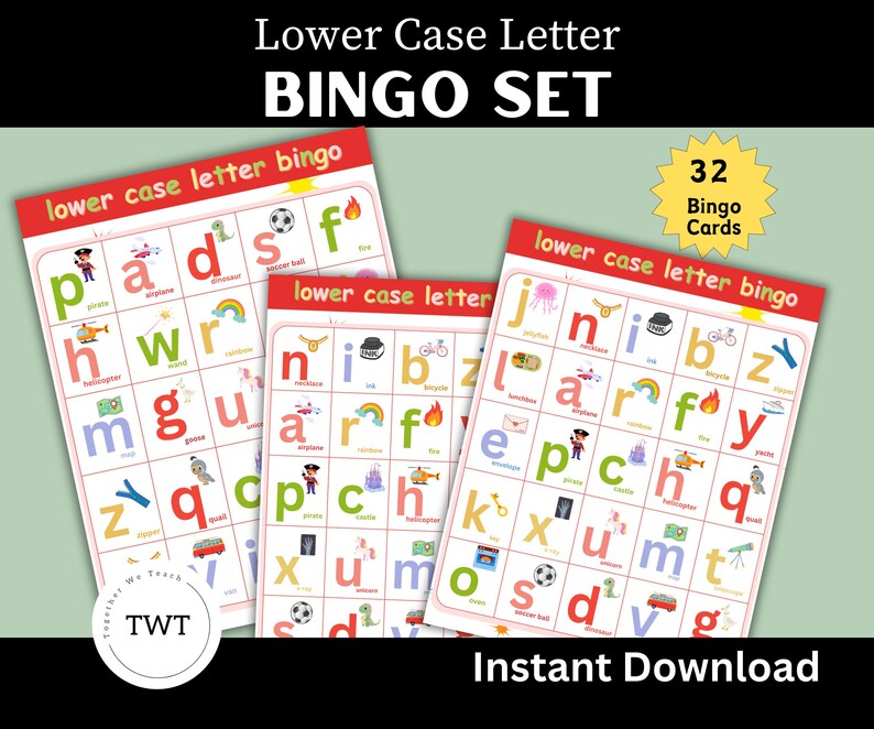 Lower Case Letter Bingo- Printable-learning the Letters of the Alphabet ...