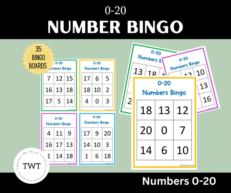 Number Bingo 0-20, PDF, Instant Download, Learning Numbers, Mathematics ...