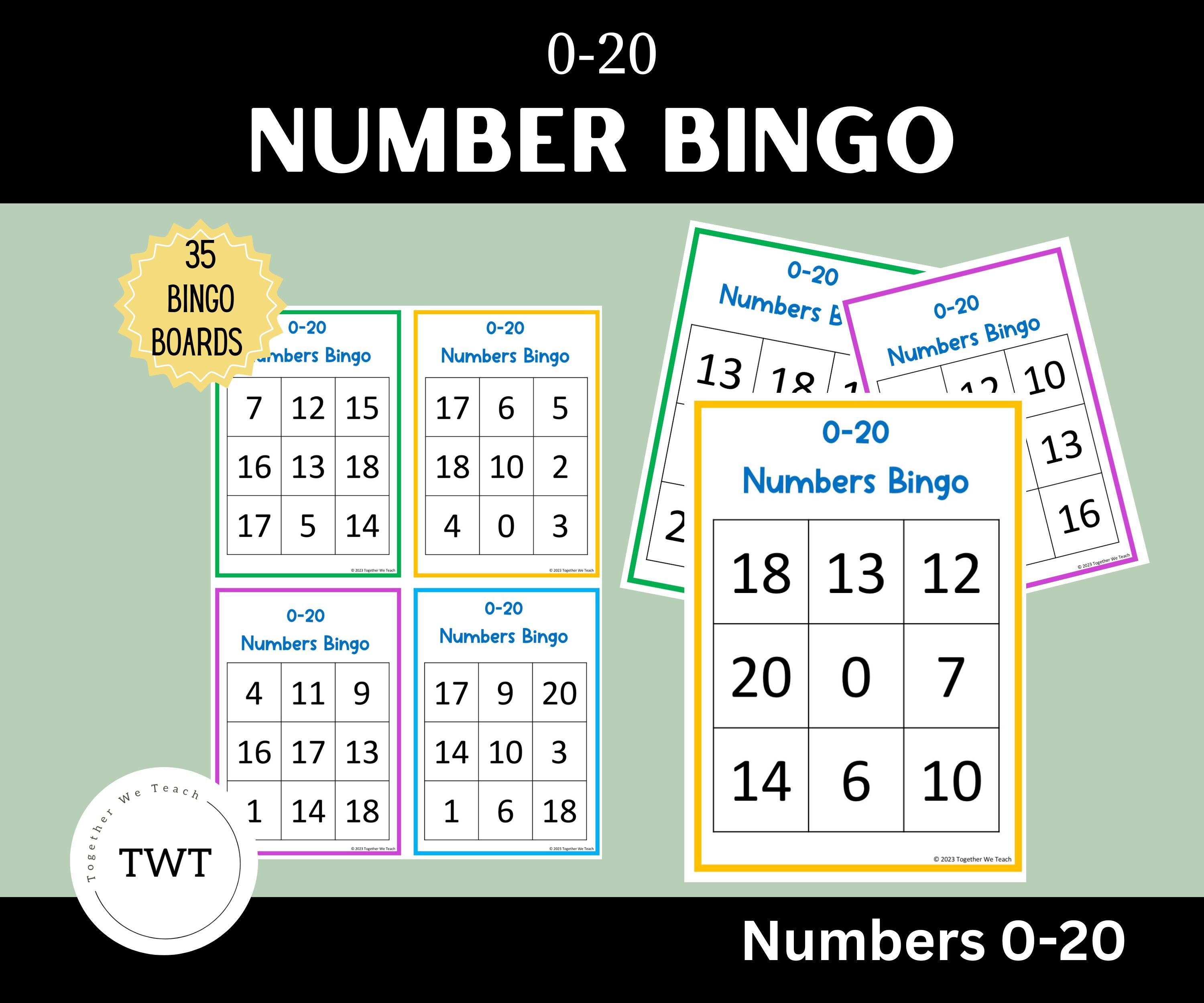Number Bingo 0-20, PDF, Instant Download, Learning Numbers, Mathematics ...